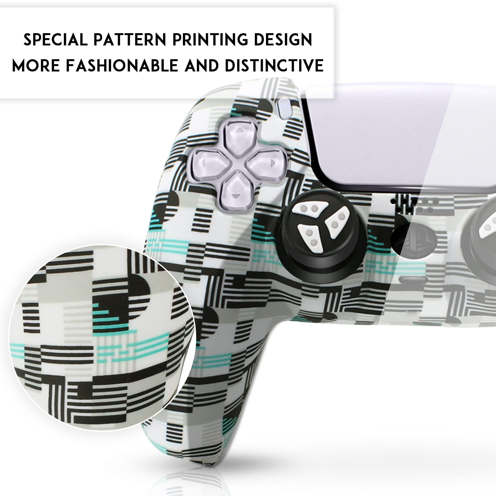 SIKEMAY PS5 Controller Cover Skin Case, Anti-Slip Thicken Silicone Protective, Perfectly Compatible with Playstation 5 Controller Grip with 10 x Thumb Grip Caps (Gray-Blue Plaid)