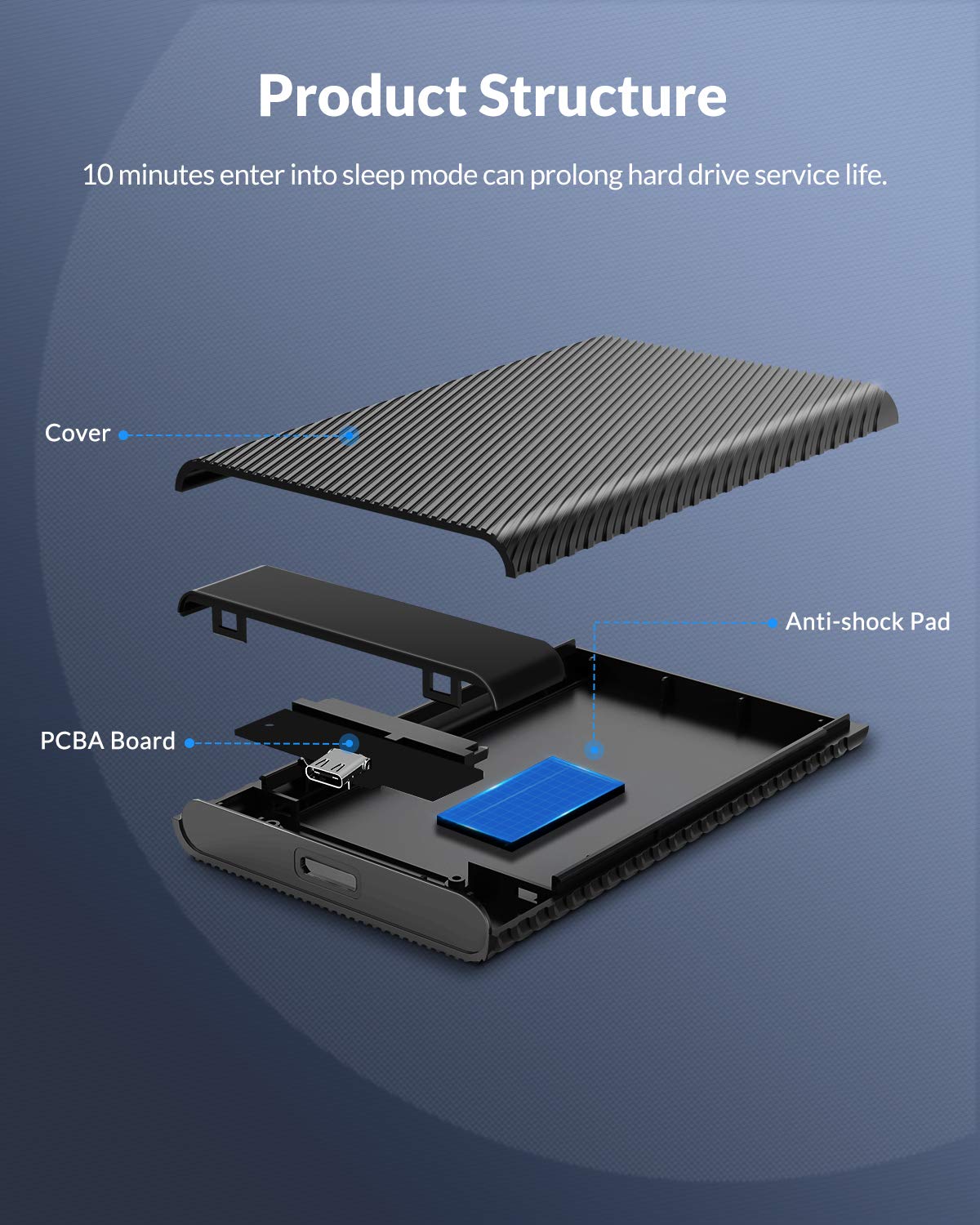 ORICO 2.5" Hard Drive Enclosure USB C to SATA III for 2.5 Inch SSD & HDD 9.5mm 7mm External Hard Drive Enclosure Support Max 6TB with UASP Compatible with MacOS Windows. (2521C3)