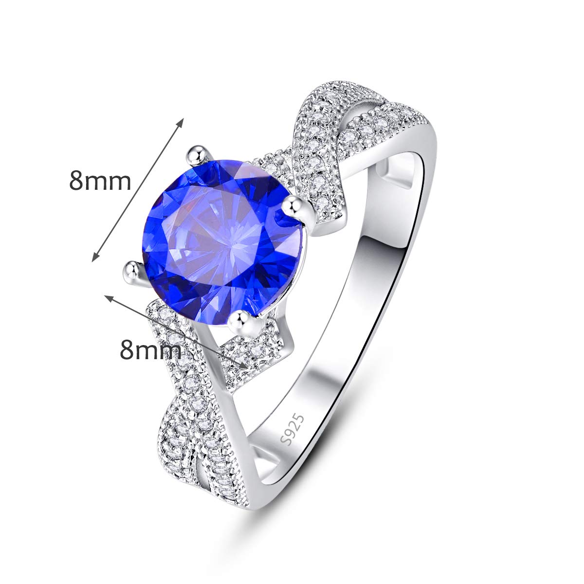 PAKULA 925 Sterling Silver Ring Infinity Knot Band 8x8mm Round Simulated Tanzanite Ring for Women Size 8