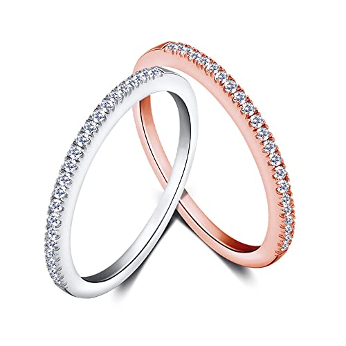 SILBERTALE 925 Sterling Silver 1.5MM Thin CZ Simulated Diamond Cubic Zirconia Ring Eternity Band Midi Knuckle Finger Engagement Wedding Band Stackable Rings For Her Size 3.8
