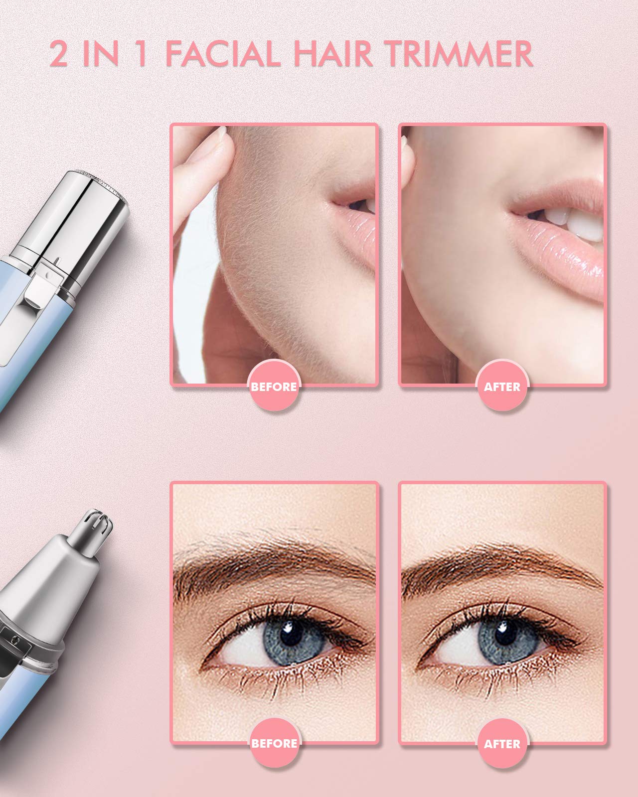 Nose and Ear Hair Trimmer SUPRENT, Wet & Dry Trimmer for Women, IPX7 Waterproof Design, Stainless Steel Rotation Blade, Portable Use (Macaron Blue)