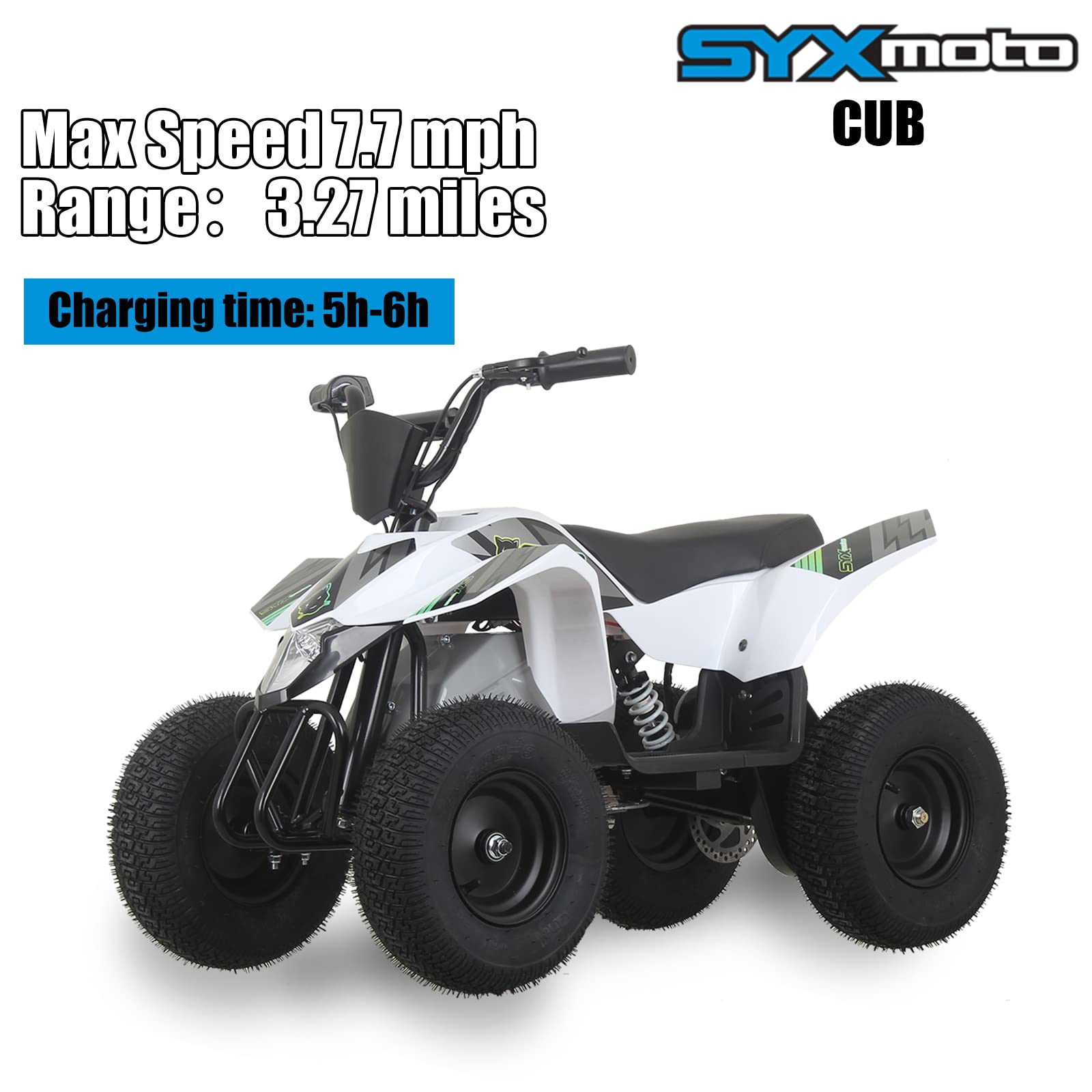SYX MOTO ATV CUB Electric Mini Dirt Quad 4 Wheeler EPA Approved for Kids up to 110lbs,Black