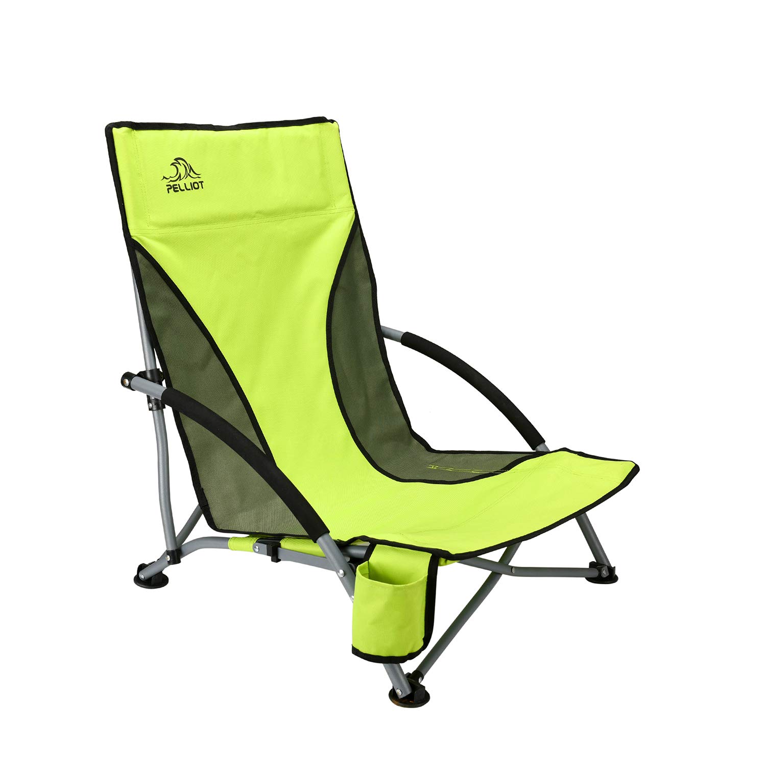 PELLIOT Ultralight and Compact Low Profile Outdoor Folding Camping Beach Chair with Cup Holder & Carry Bag (Green)