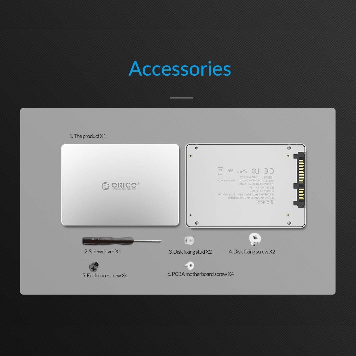 ORICO M.2 (NGFF)/mSATA to 2.5 Inch SATA 2in1 Aluminum Enclosure Adapter Multi Function Hard Drive Converter Case External SSD Enclosure-MS2TS