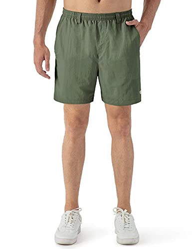 NAVISKIN Men's 6" UPF 50+ Sun Protection Shorts Outdoor Recreation Hiking Fishing Swim Board Quick Drying Multi Pockets Olive Green Size M
