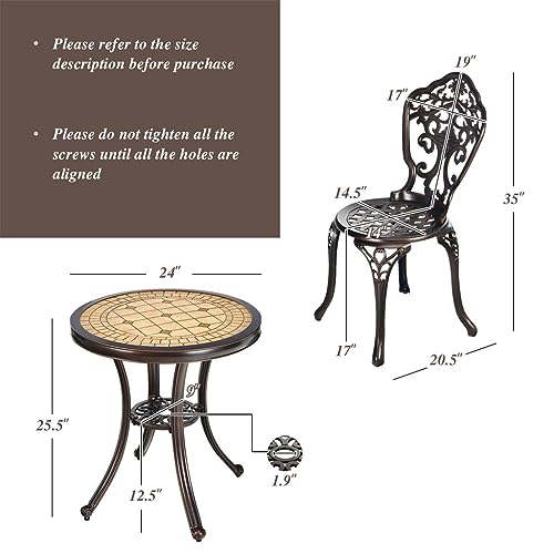 ZLXDP 3PCS Patio Bistro Set Round Table Chairs All Weather Cast Aluminum Yard