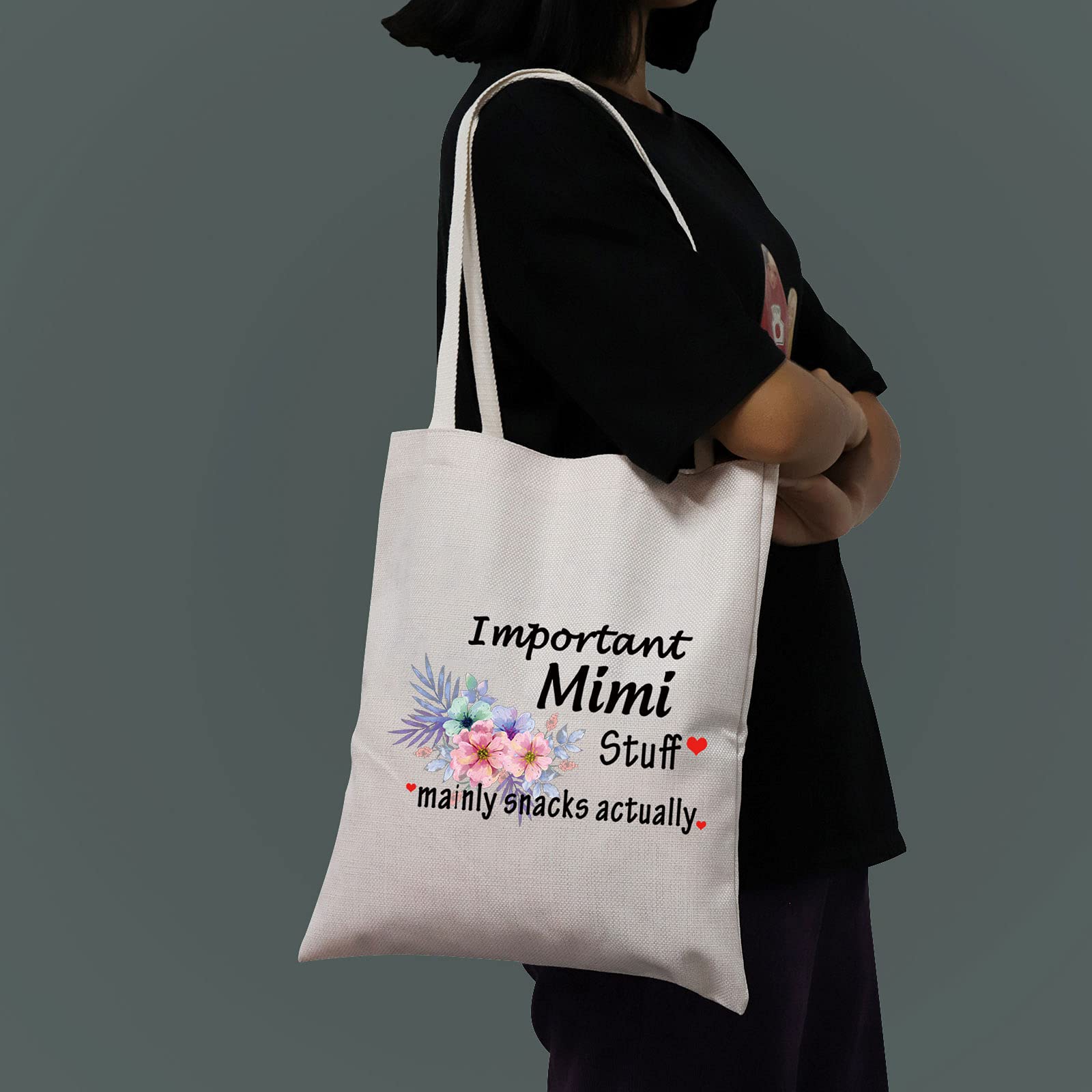 PWHAOO Mimi Tote Bag Gift Important Mimi Stuff Mainly Snacks Actually Tote Bag Mother's Day Gift (Mimi Stuff TB)