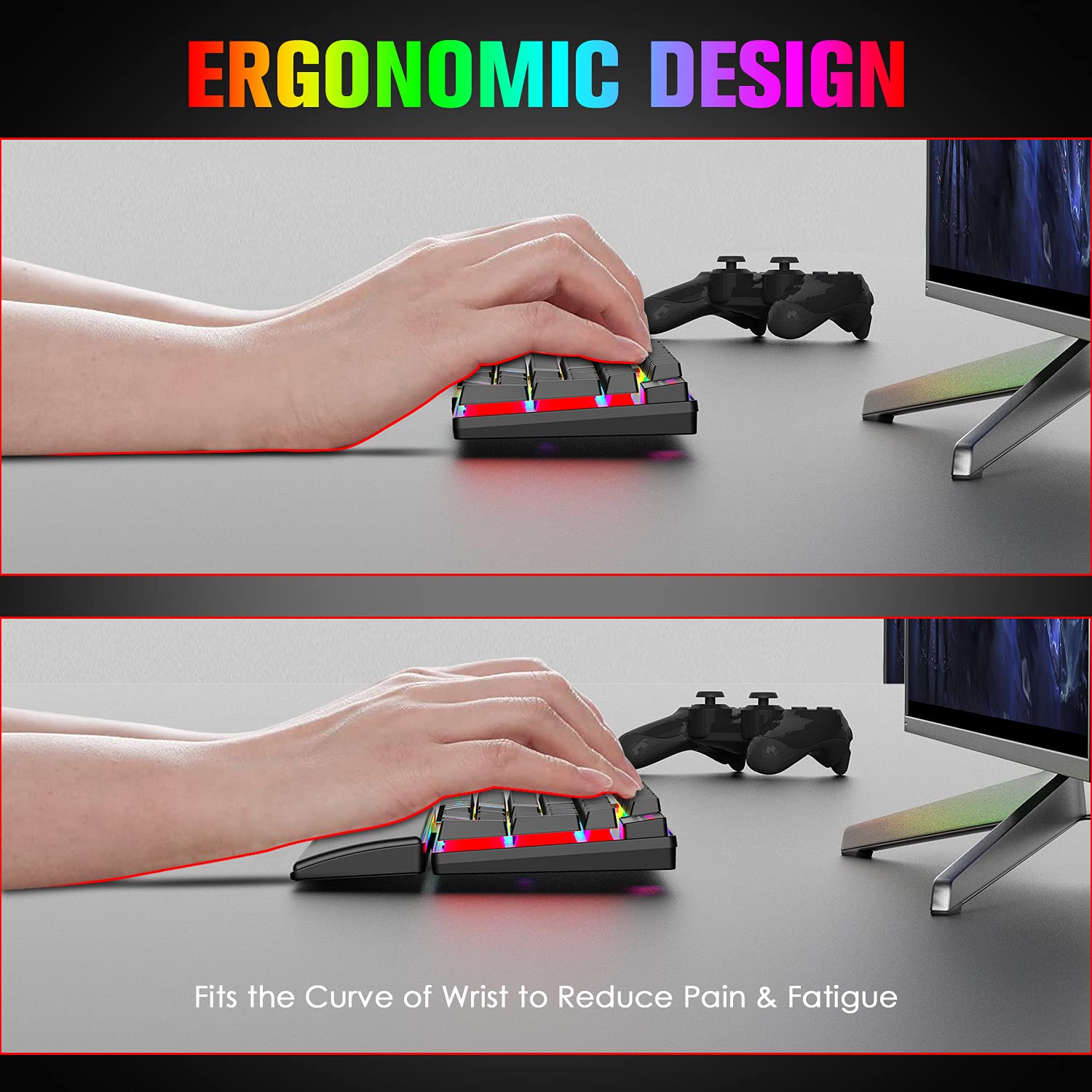 Rechargeable Wireless Gaming Keyboard and Mouse Combo with Wrist Rest Rainbow Backlight Mechanical Feel Gaming Keyboard RGB Crack Gamer Mouse Large Mice Pad for Windows PC and Desktop