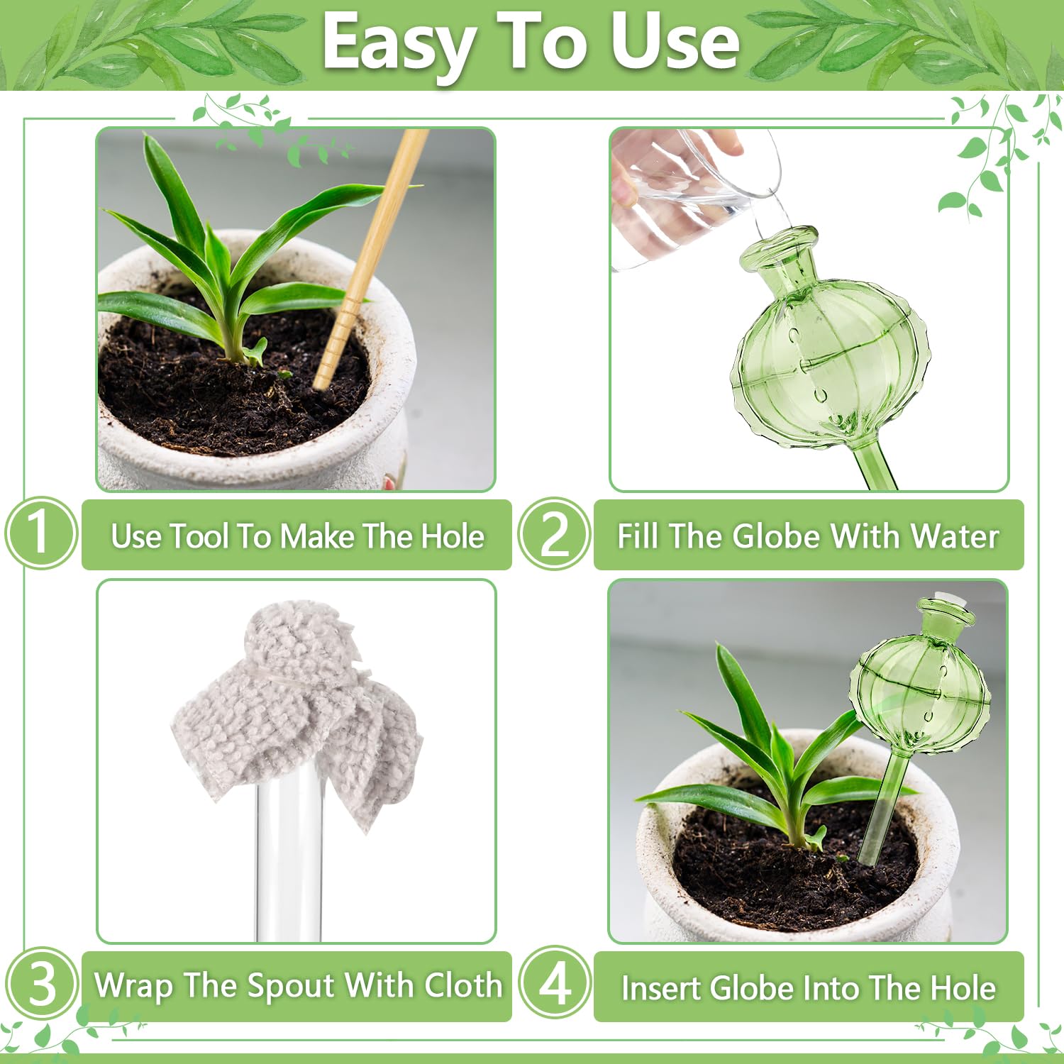 Sawowkuya 4 Pcs Plant Watering Globes, Cactus Self Watering Planter Insert,Glass Plant Watering Devices for Indoor and Outdoor Plants Accessories