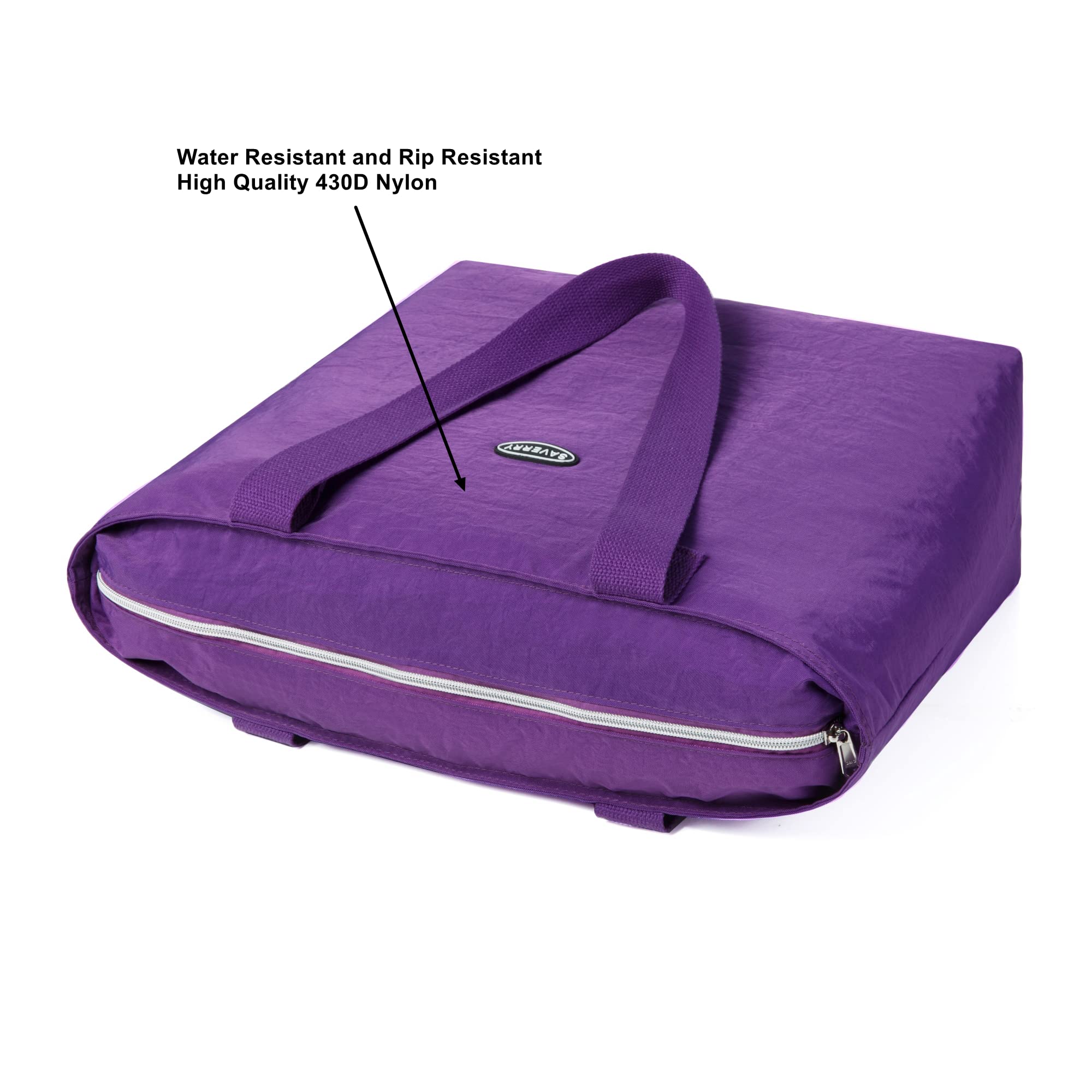SAVERRY Foldable Zipper Closure Large Tote Bag Nylon Water Resistant Shopping Travel Gym Toy Bag Sandproof Beach Bag