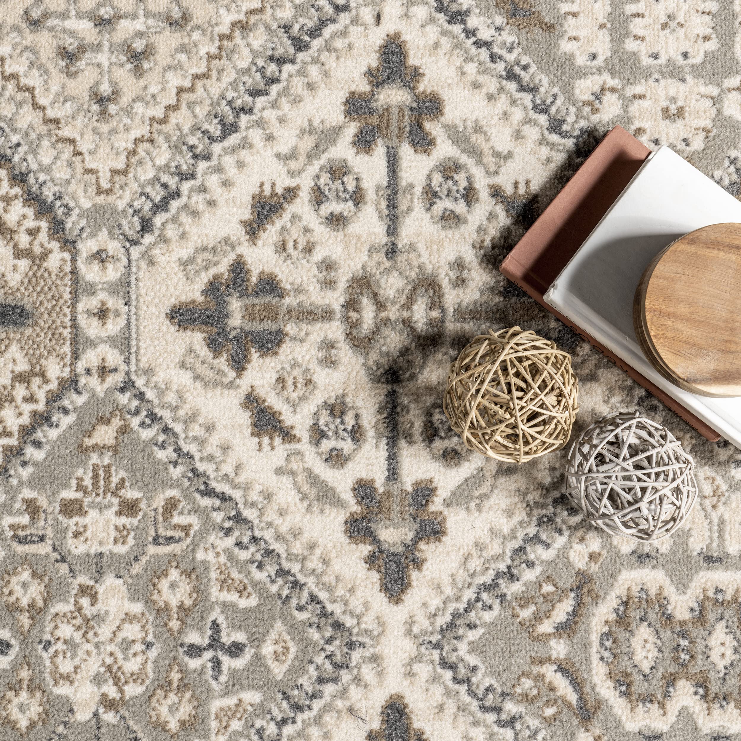 nuLOOM 2x10 Becca Traditional Tiled Area Rug, Taupe, Faded Transitional Design, Stain Resistant, For Bedroom, Dining Room, Living Room, Hallway, Office, Kitchen, Entryway
