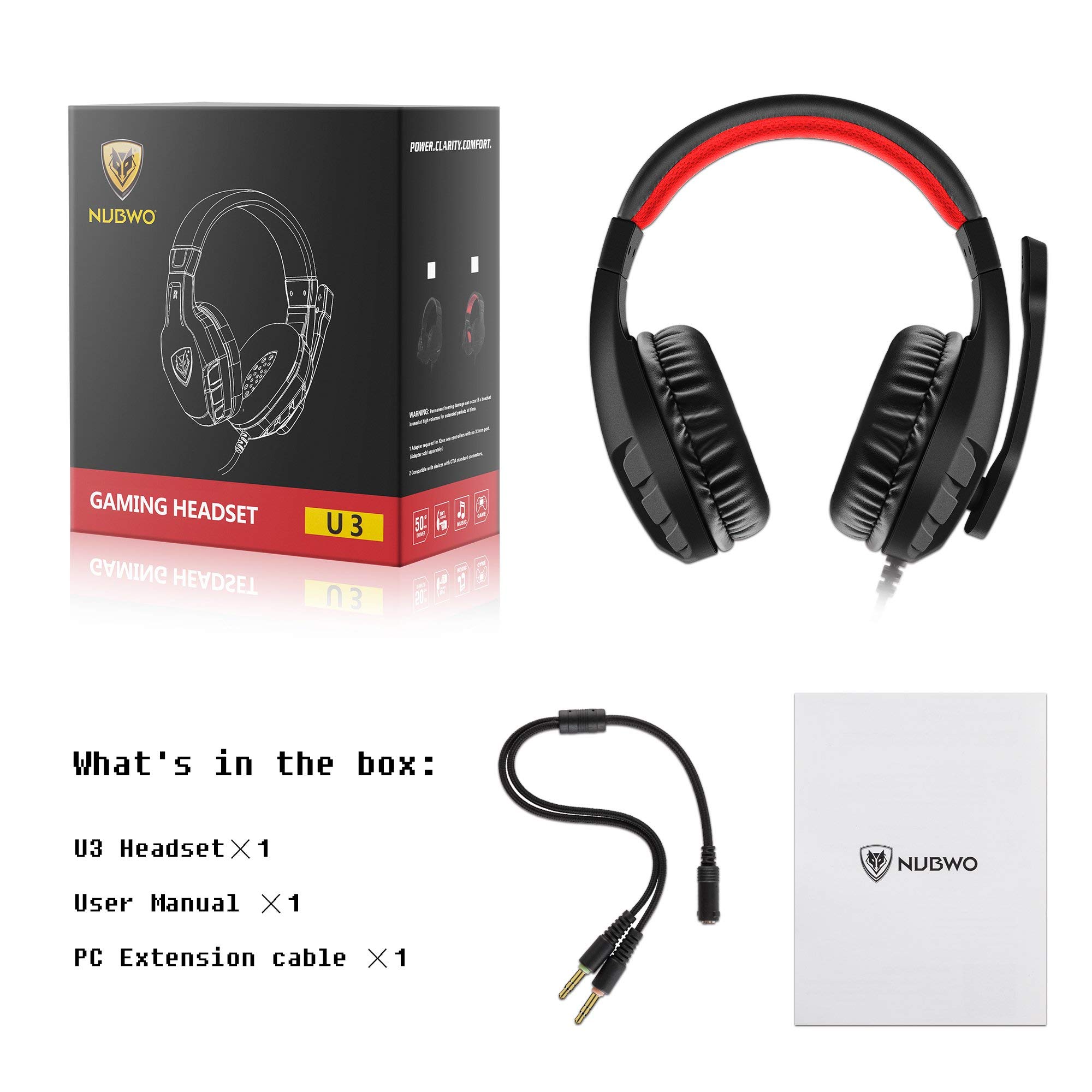 NUBWO U3 3.5mm Gaming Headset for PC, PS4, Laptop, Xbox One, Mac, iPad, Nintendo Switch Games, Computer Game Gamer Over Ear Flexible Microphone Volume Control with Mic (Renewed)