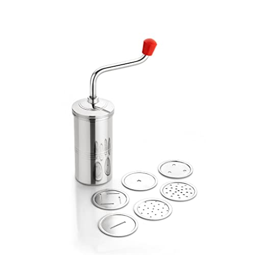 Sahishnu Online & Marketing Stainless Steel Sev Sancha Maker, Murkul Maker, Manual Pasta Maker,Shev Maker, Gathiya Murukulu Janthikulu Maker Machine with 6 Different Steel Jali