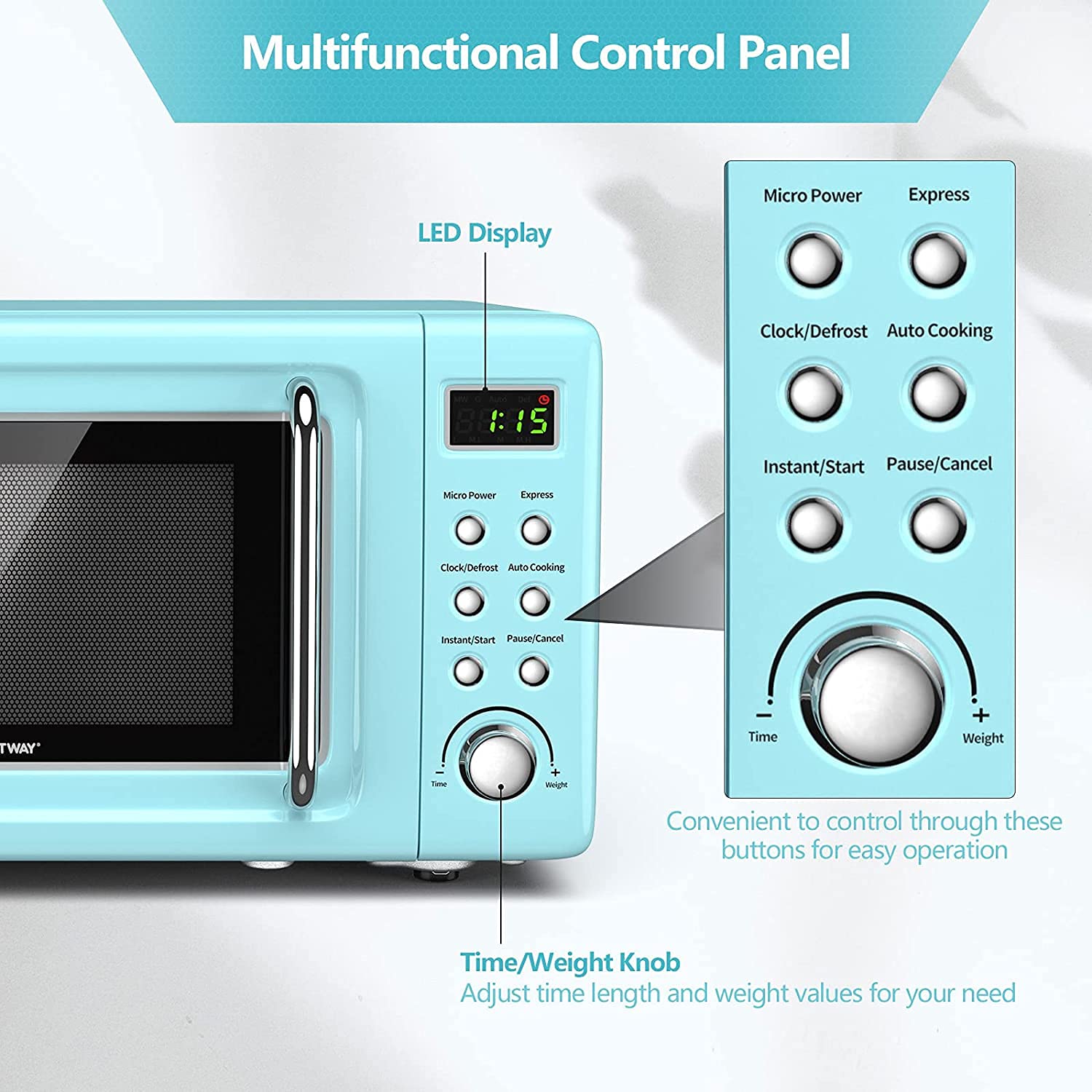 Moccha Compact Retro Microwave Oven, 0.7Cu.ft, 700-Watt Countertop Microwave Ovens w/5 Micro Power, Delayed Start Function, LED Display, Child Lock (Green)