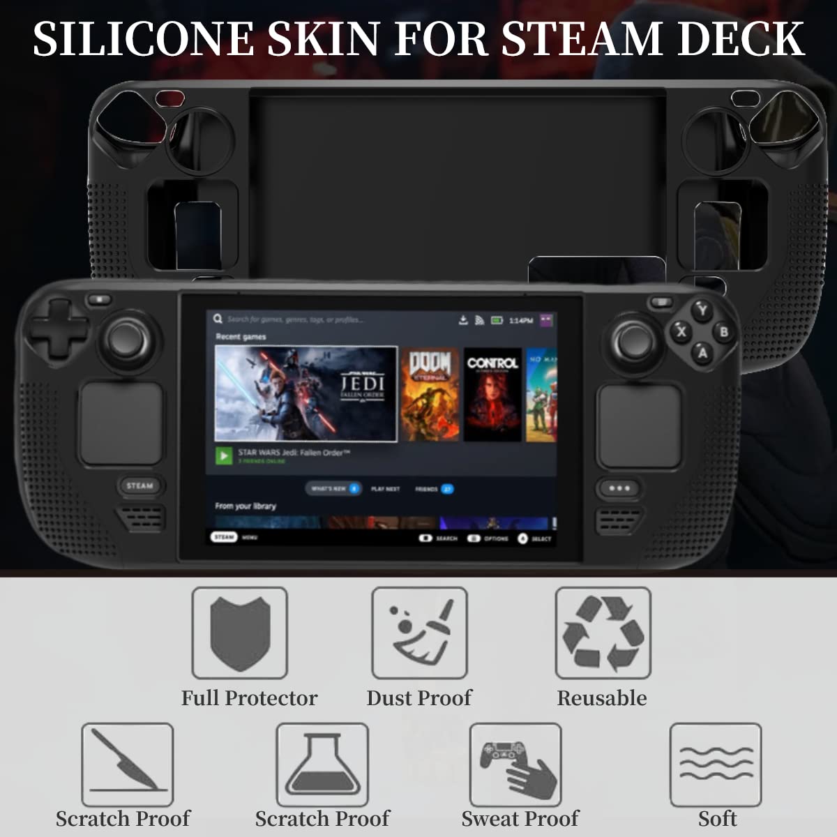 Silicone Case for Steam Deck Game Console with HD Screen Protector, arVin Full Wrap Silica Gel Protective Cover Skin Accessories for Steam Deck, Anti-Slip/Sweat Proof/Scratch Resistant/Shock Proof