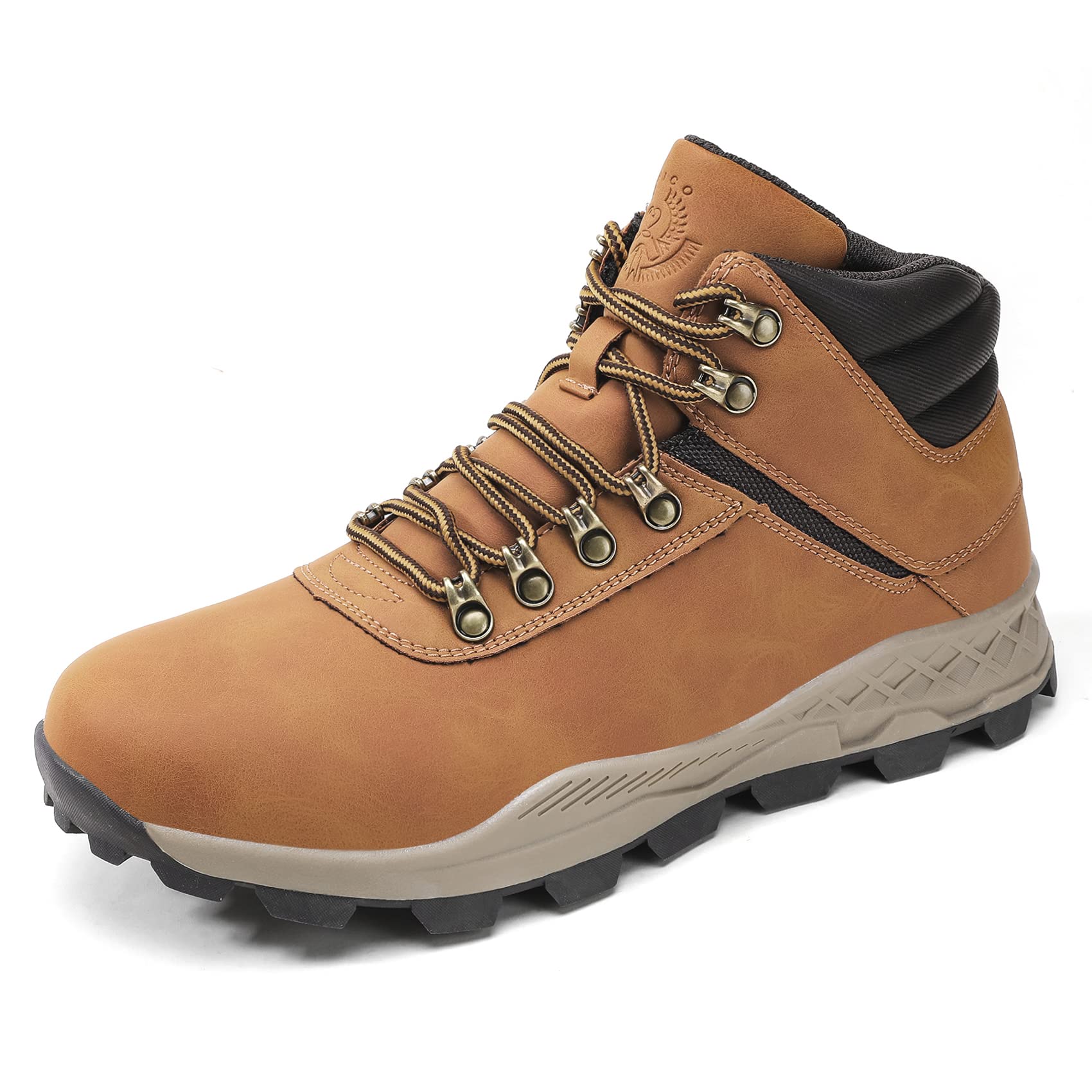 SPOSENS Mens Hiking Boots Lightweight Non Slip Work Boots for Men Water Resistant Ankle Snow Boots Man Mid Hiking Shoe Outdoor Brown, 12