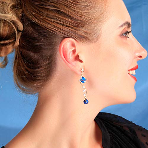 Original Cloud Moon Planet Star Creative Long tassels Dangle Earrings 18K Gold Plated Asymmetrical AB Earrings For Women Girls (Style 4)