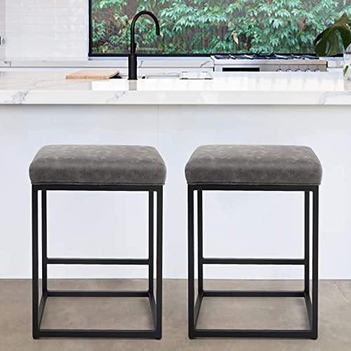 PHI VILLA Bar Stools Counter Heighr Set of 2, 24 inches, Backless Bar Chairs