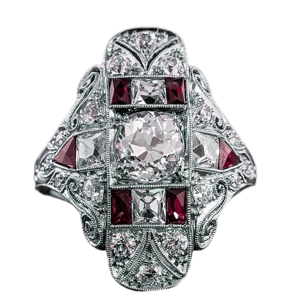 SixTwo Fashion Luxury Topaz Ring 925 Sterling Silver CZ Vintage Court Style Sapphire Red Garnet Ring Hollow Flower Pattern Ring Eternity Engagement Wedding Ring Promise Ring for Women ST.048 (Red, 7)