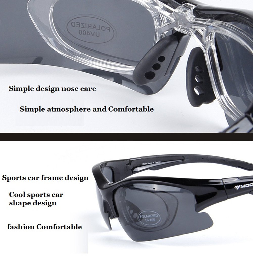 Lorsoul Polarized Sports Sunglasses with 5 Interchangeable Lenses, Tr90 Unbreakable glasses for Men Women Cycling Driving Running MTB Racing Ski Goggles (Black)