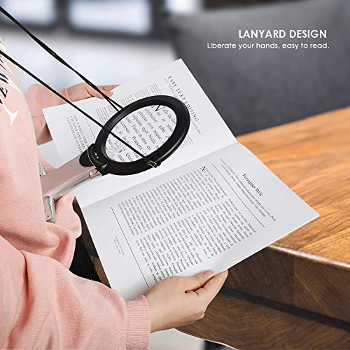Reading Magnifier, Hands Free Neck Wear Handheld Large Lighted Magnifying Glass Desktop Magnifier with LED Light for Close Work, Reading, Sewing, Cross Stitch, Inspection, Repair, Crafts