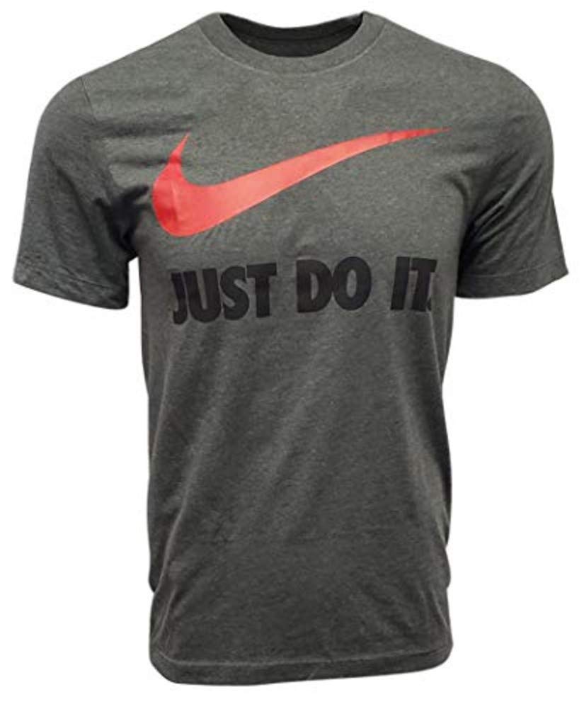 Nike Sportswear Men's Just Do It Swoosh Tee (X-Large, Dark Grey/Red Swoosh/Black Text)