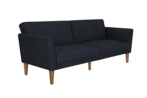 Novogratz Regal Futon with Tufted Linen Upholstery, Navy