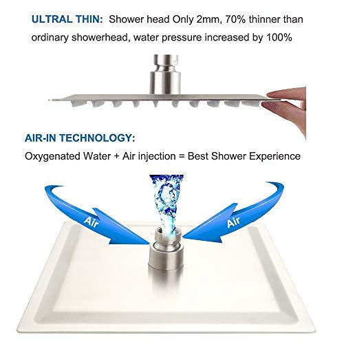 POP SANITARYWARE Ceiling Mount Shower Faucet Set Brushed Nickel Bathroom 10 Inch Rainfall Mixer Shower Head System Single Handle Shower Trim Kit with Rough-in Valve