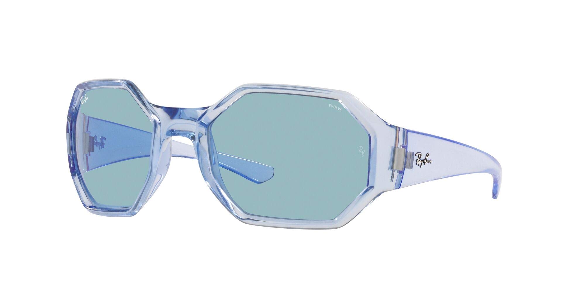 Ray-Ban Rb4337 Polarized Square Sunglasses, Transparent Light Blue/Evolve Photochromic Blue to Violet, 59 mm