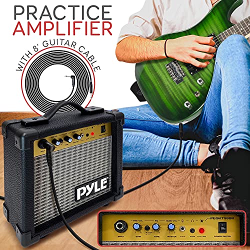 Pyle Electric Guitar Kit with Amp, Full Size Instrument with Humbucker Pickups, Guitarra Electrica Amplifier and Beginner Bundle Accessories, 39" Legacy Green