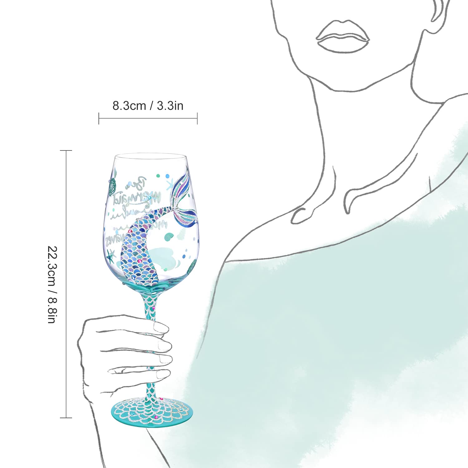 NymphFable Hand-painted Wine Glass Mermaid Sayings Artisan Painted 15oz Personalised Gift for Girls Women