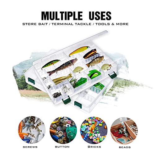 Piscifun Fishing Tackle Boxes, Plastic Clear Fishing Tackle Trays with Removable Dividers, 3600 Storage Organizer Boxes, 2 Packs Tackle Trays