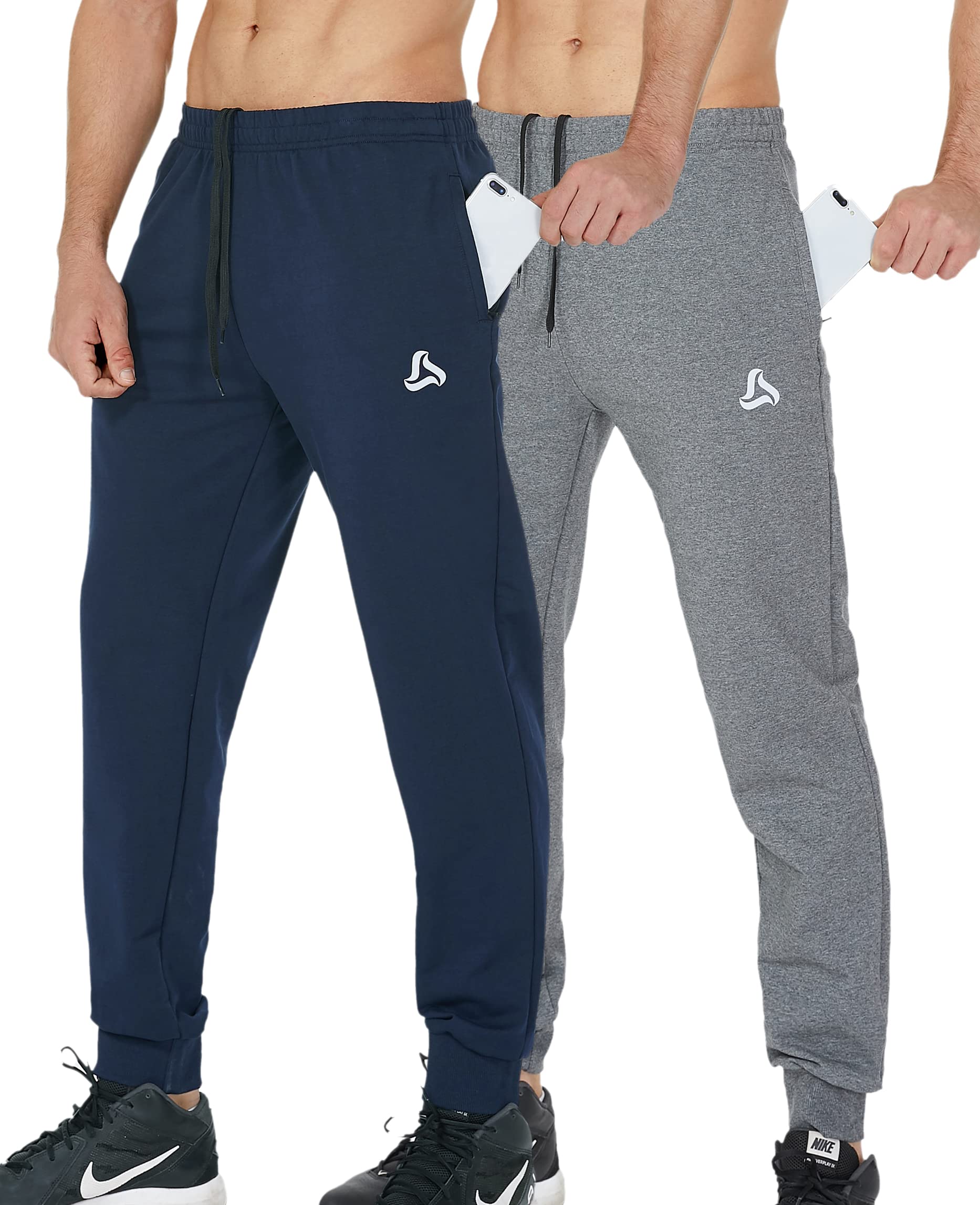 SILKWORLD Men's Jogger Sweatpants with Zipper Pockets Workout Track Pants,Navy,Dark Hemp Gray_mq4,Large