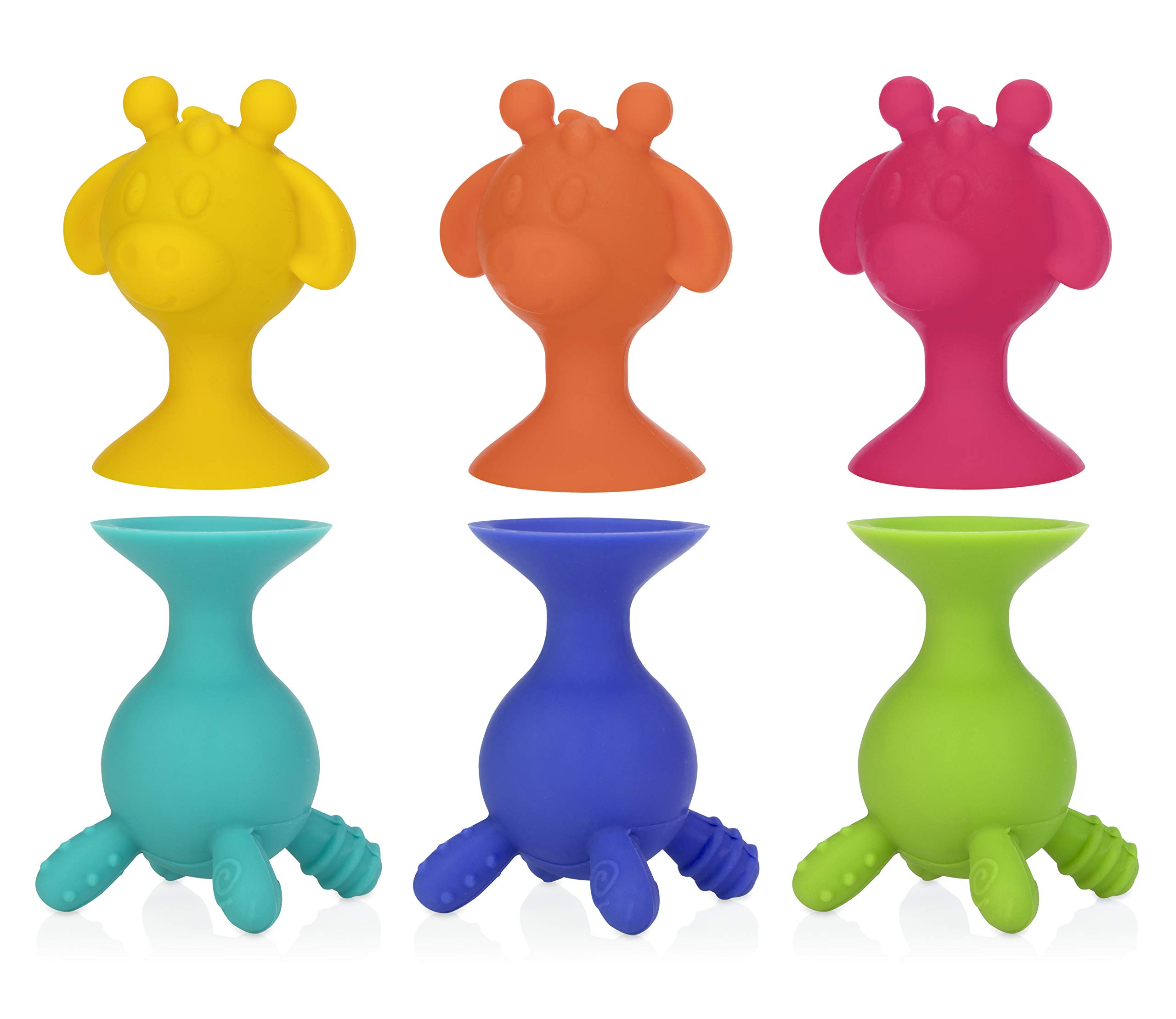Nuby Silly Giraffe Interactive Suction Toys with Built-in Rattle, Pink/Green, 2 Count