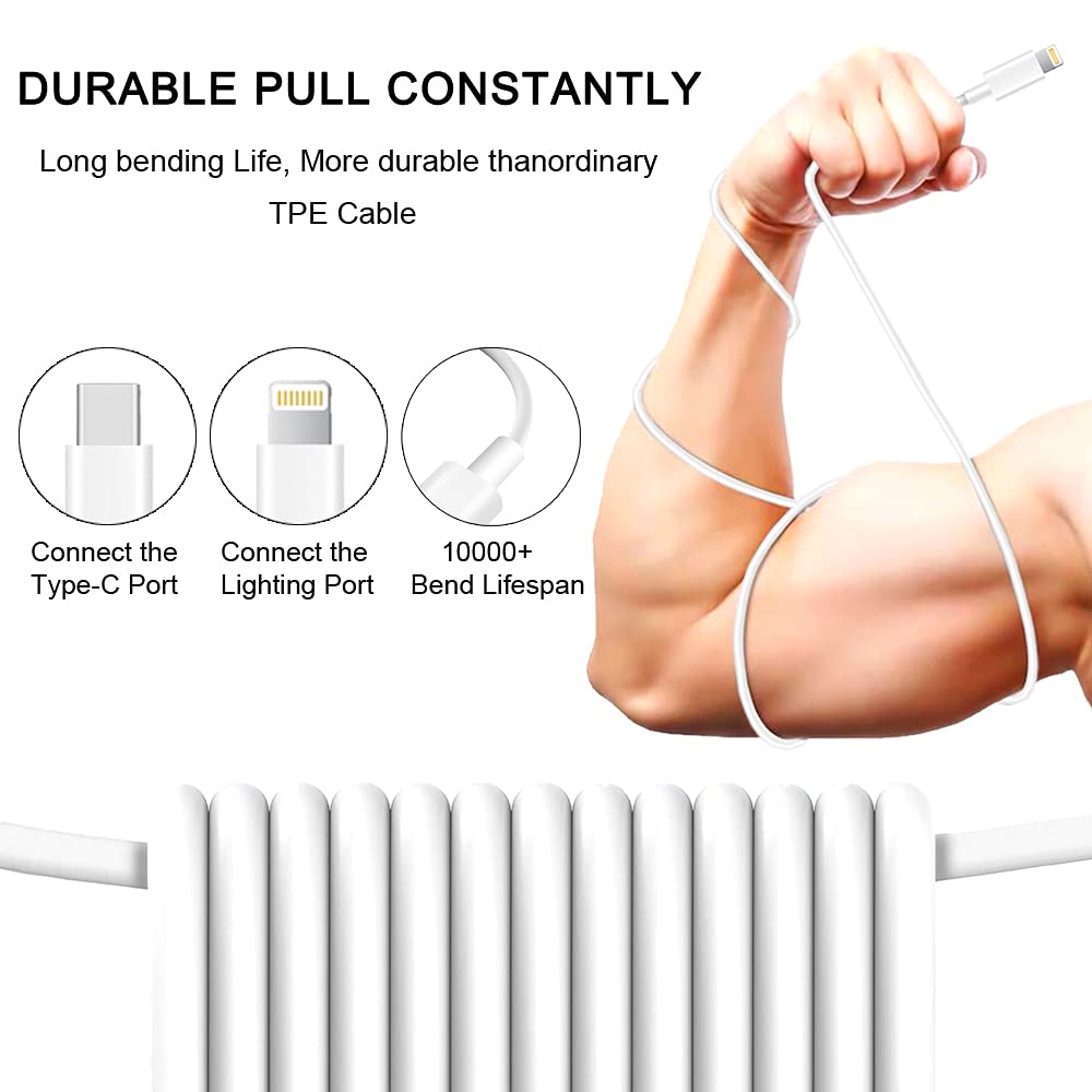 Phone Charger Fast Charging 20W PD Type C Adapter Wall Charger with 6FT USB-C to Lighting Data Cable, Suitable for Phone 14 13 12 11 Plus Pro Max Mini Xs Xr X and Pad