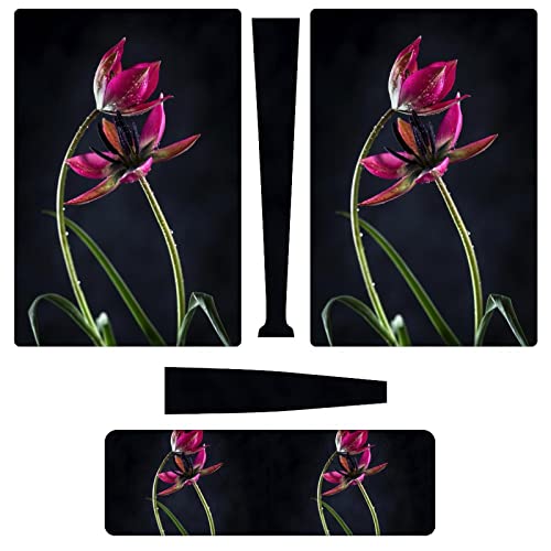 Two Tulips with Dew Drops on Dark Full Protective Skin Cover Design Wrap Decal Sticker Compatible with PS5 Digital Edition Console and Controller