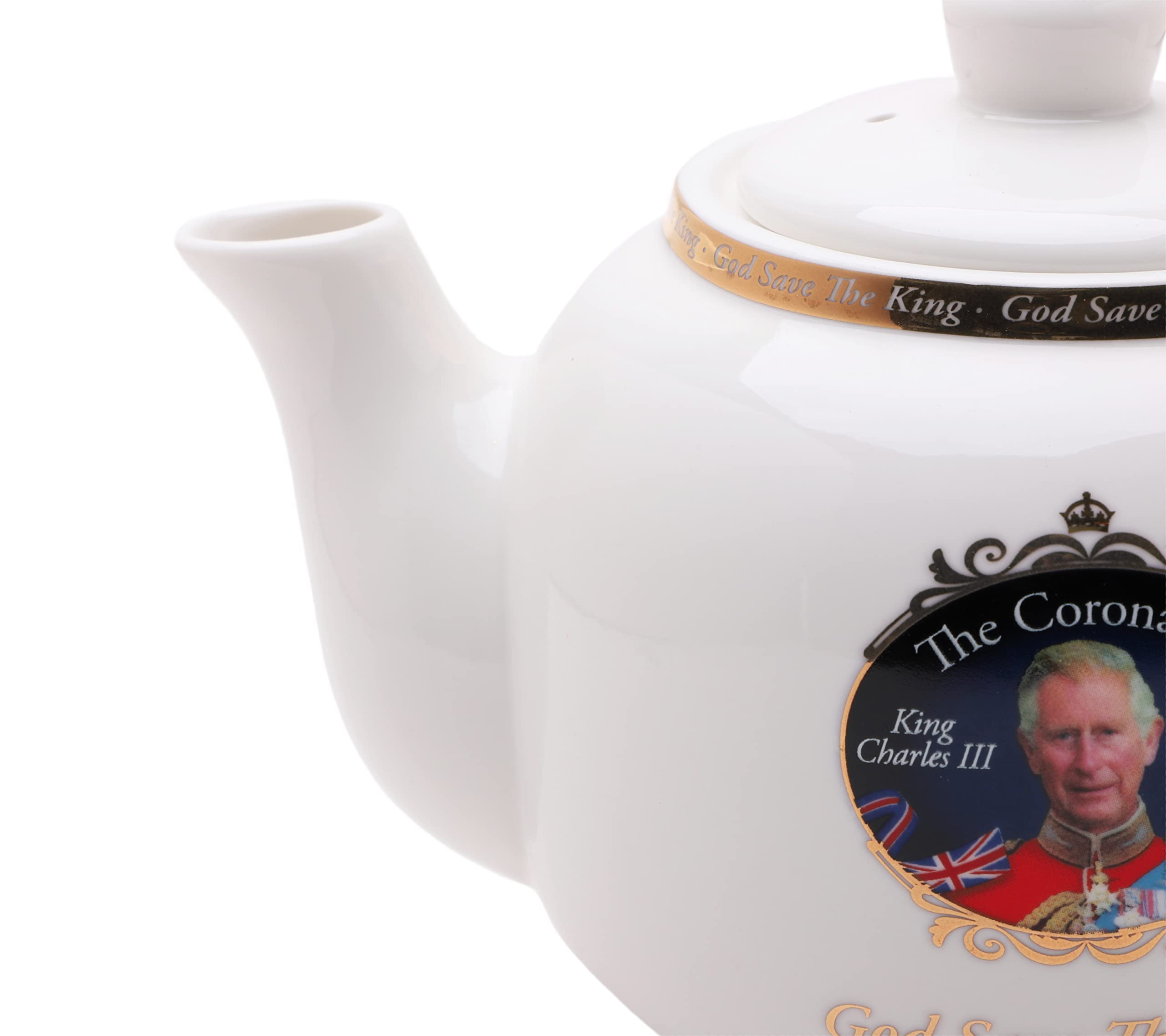 Toyland® King Charles III Coronation Commemorative Tea Pot - His Majesty The King Keepsakes - British Souvenirs
