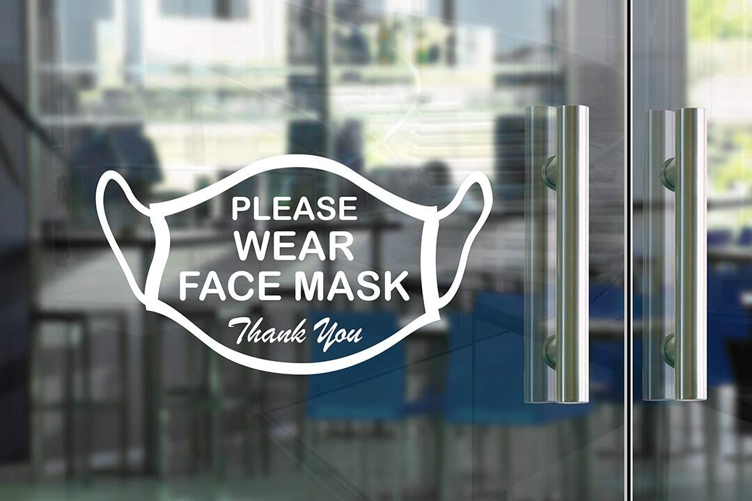 Please Wear Face Mask Decals White Vinyl Plotter Cut Face Mask Required Sign Stickers Size 9 X 5 Inches Pack of 02 Mask Signage