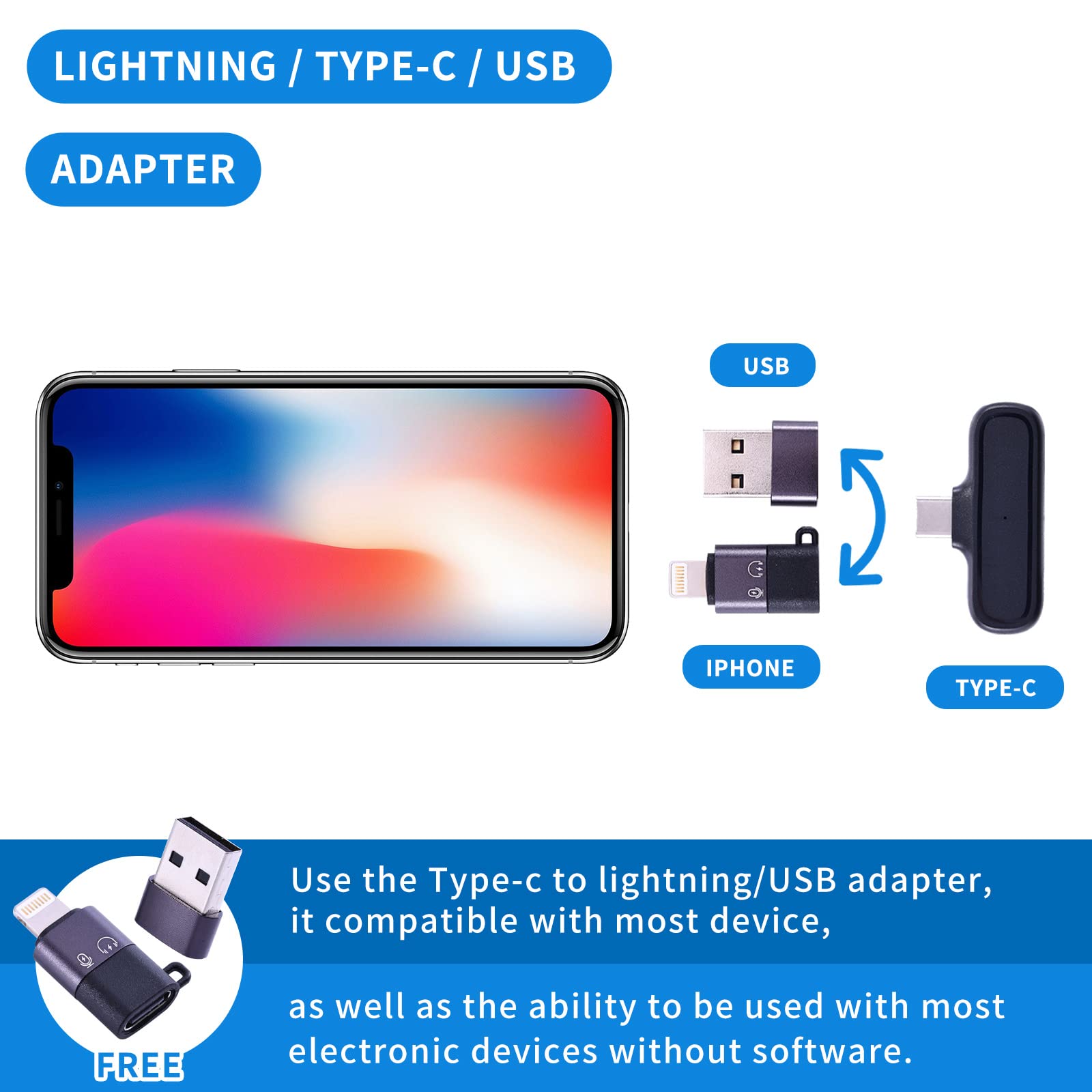SINWE Clip-on Collar Microphone，Wireless Lavalier Lapel Microphone for iPhone Android &PC， with Charging Case and Monitor Headphone,Recording Mic for Interview Video Podcast Vlog YouTube