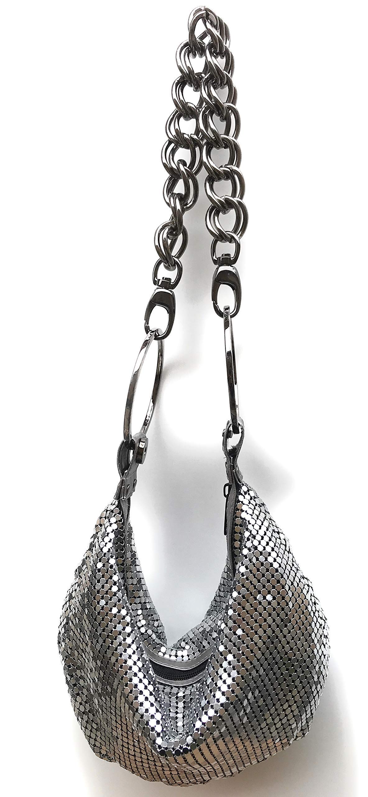 Multiways clutch metal mesh hobo bag evening purse for Cocktail Party Prom Wedding Banquet (Gun Metal)