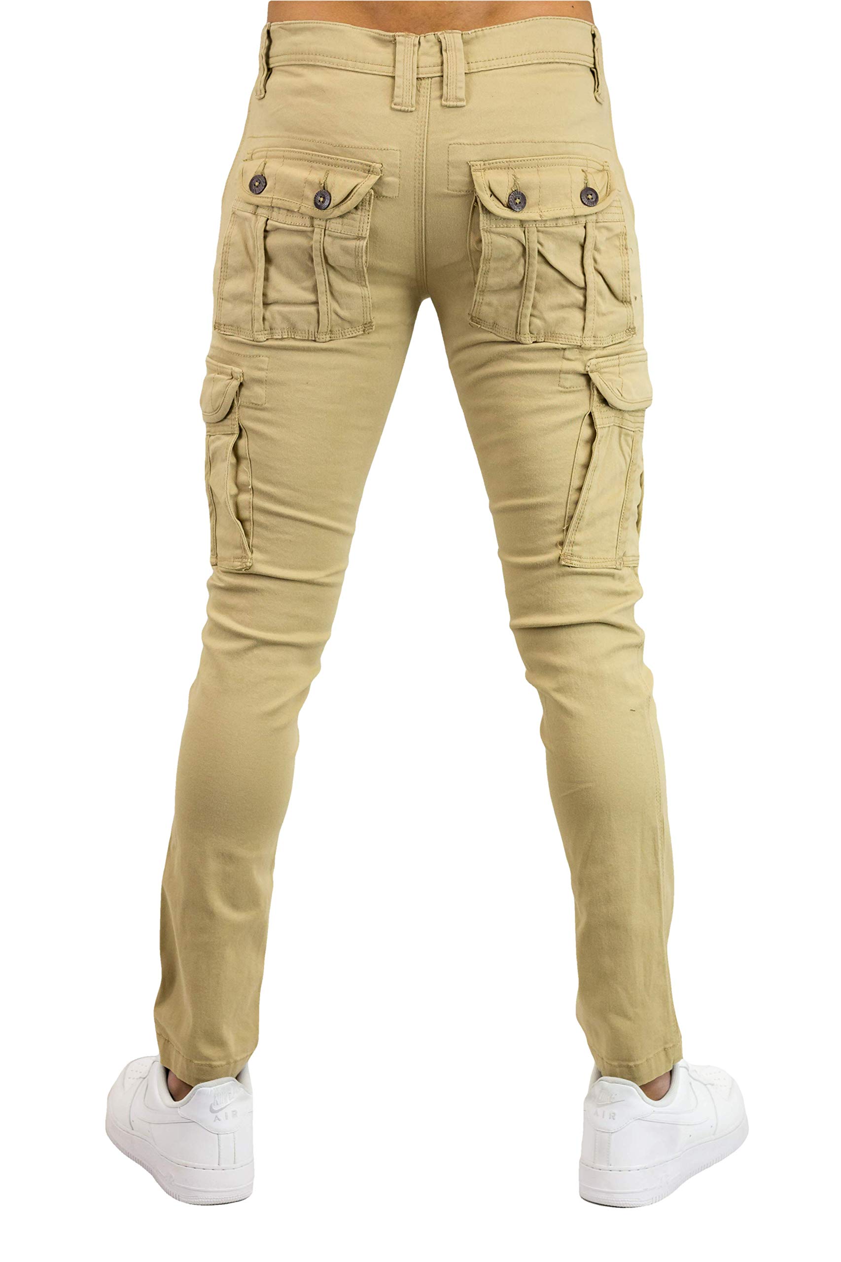 PJ Mark Bleecker and Mercer Men's Utility Cargo Pants - Premium Slim Skinny Stretch 7 Pockets Cargo Pants (41842- Stretch Cargo- Khaki, 44x32)