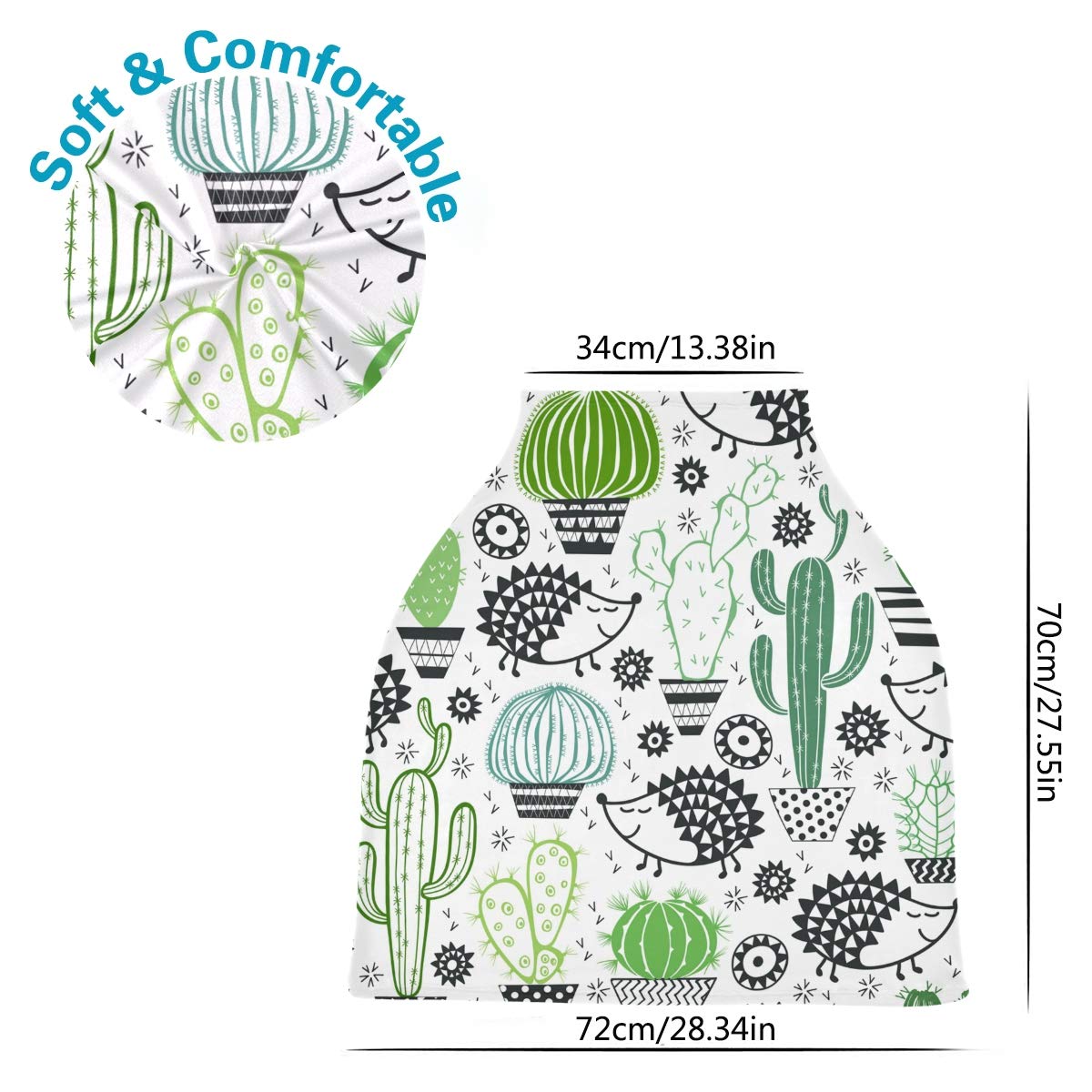 Nursing Cover Breastfeeding Scarf Hedgehogs & Cactus- Baby Car Seat Covers, Stroller Cover, Carseat Canopy (a)