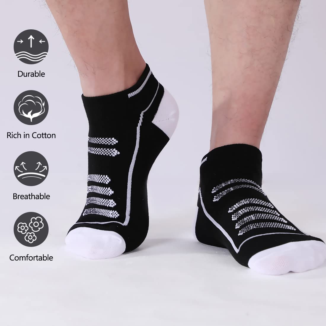 pureluca Men’s Athletic Socks Low Cut Running Socks Breathable Comfort for Sports 6 Pack White
