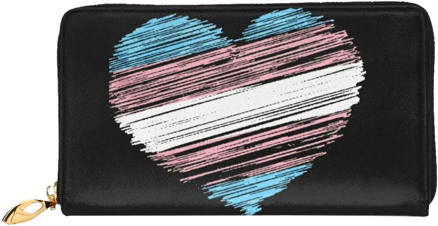 Transgender Flag Heart Leather Wallet Long Clutch Purse Fashion Wristlet Handbag