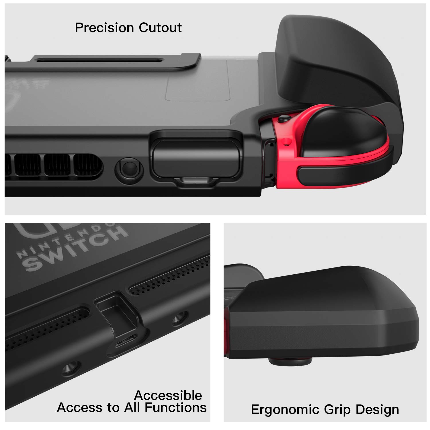 pzoz Dockable Case for Nintendo Switch, Ergonomic TPU Grip and PC Protective Cover Ultra-Thin Case Compatible with Nintendo Switch Console and Joy-Con Controller (Black)