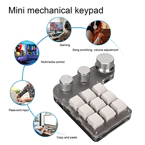 Yoidesu Mini 9 Key Mechanical Keypad RGB Gaming Keyboard Portable One Handed Fully Programming Keys with 3 Knobs for Windows Computer Gaming Software (White)