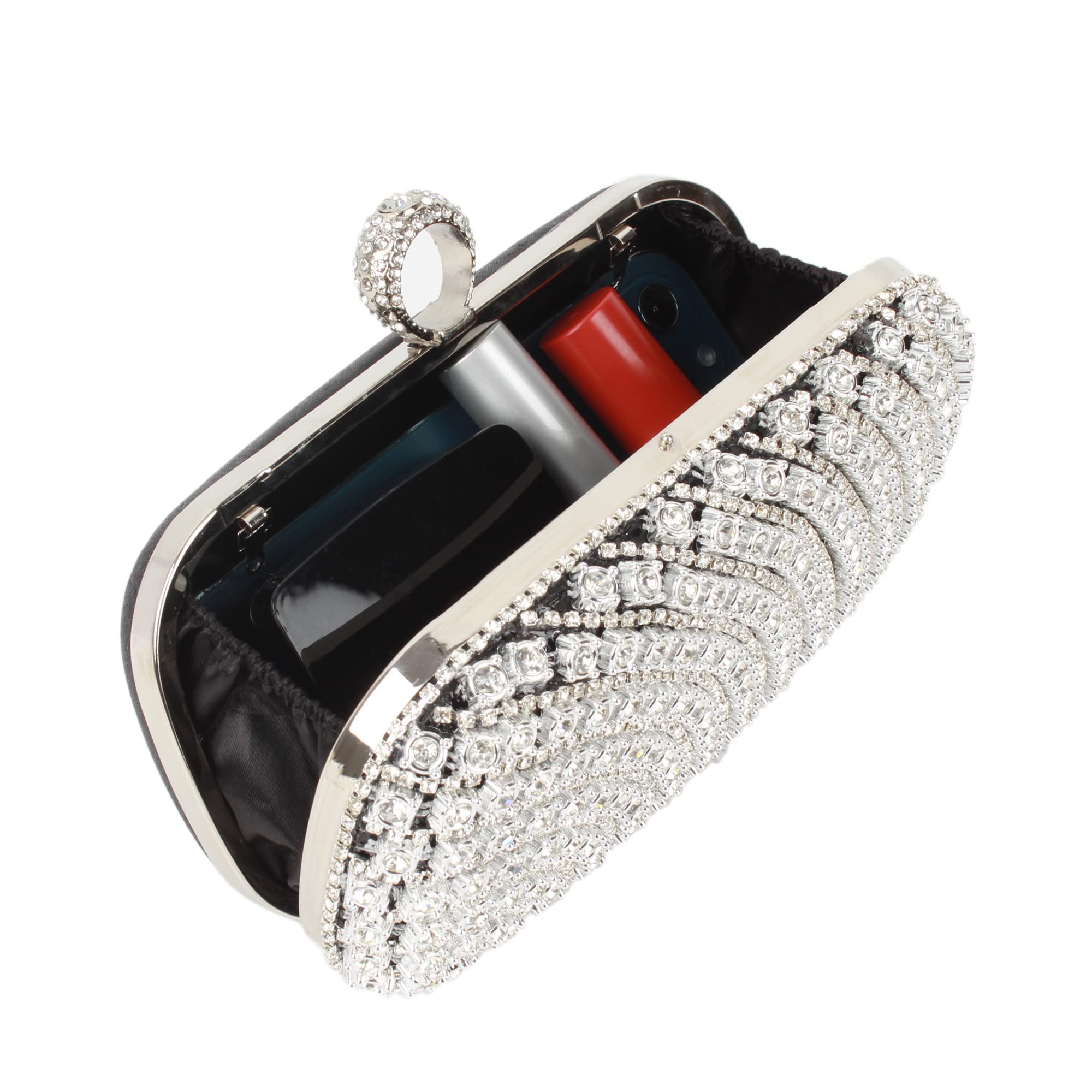 Reberomantic Women Lattice Pattern Metal Handbag Chain Geometric Evening Clutch Purse (U-diamond silver)