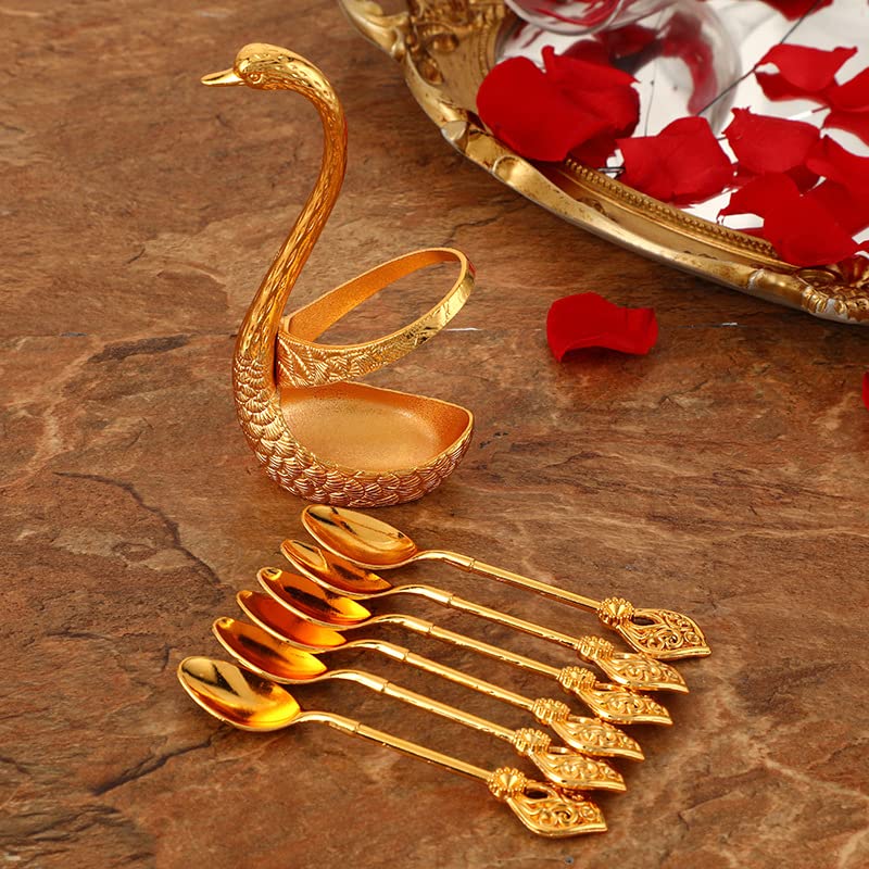 Stainless Steel Spoon Cutlery Kit with Zinc Alloy Swan Shape Retainer Storage Cutlery Rack Home Decor(Gold)