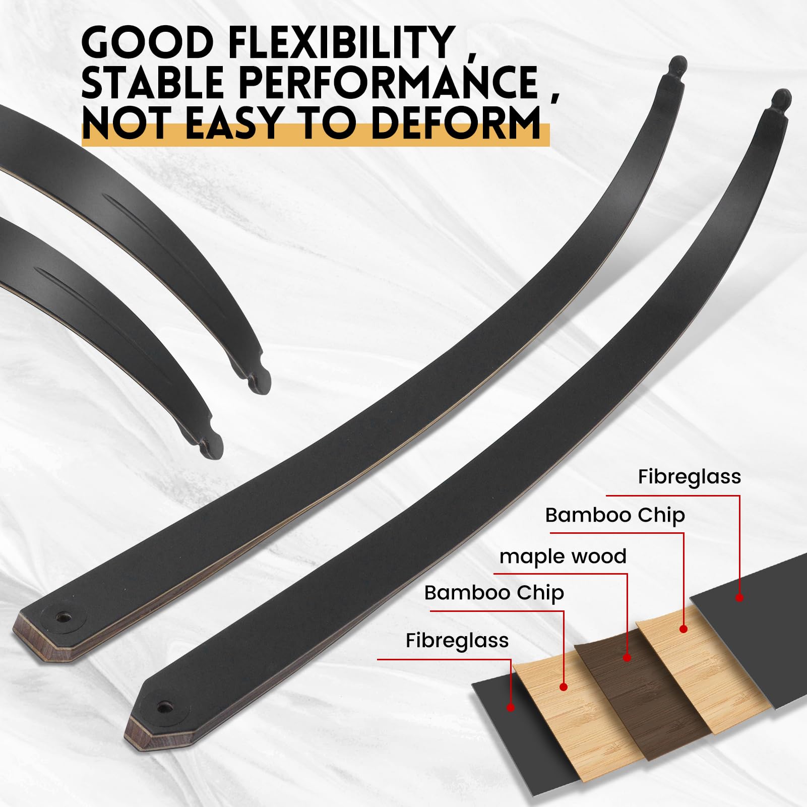Obert Original Black Hunter Takedown Recurve Bow 60inch with Bamboo Core Limbs Archery Hunting Target Practice