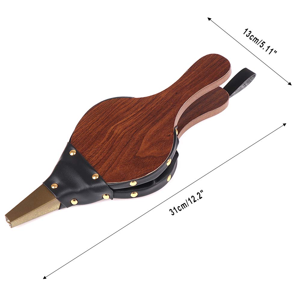 PETIT MANON Fireplace Bellows 12" x 5" Wooden fire-Resistant Bellows with Hanging and Casting nozzles, Suitable for Outdoor Camping Barbecue Chimney Manual Bellows Tool Accessories (1 pc, Brown)